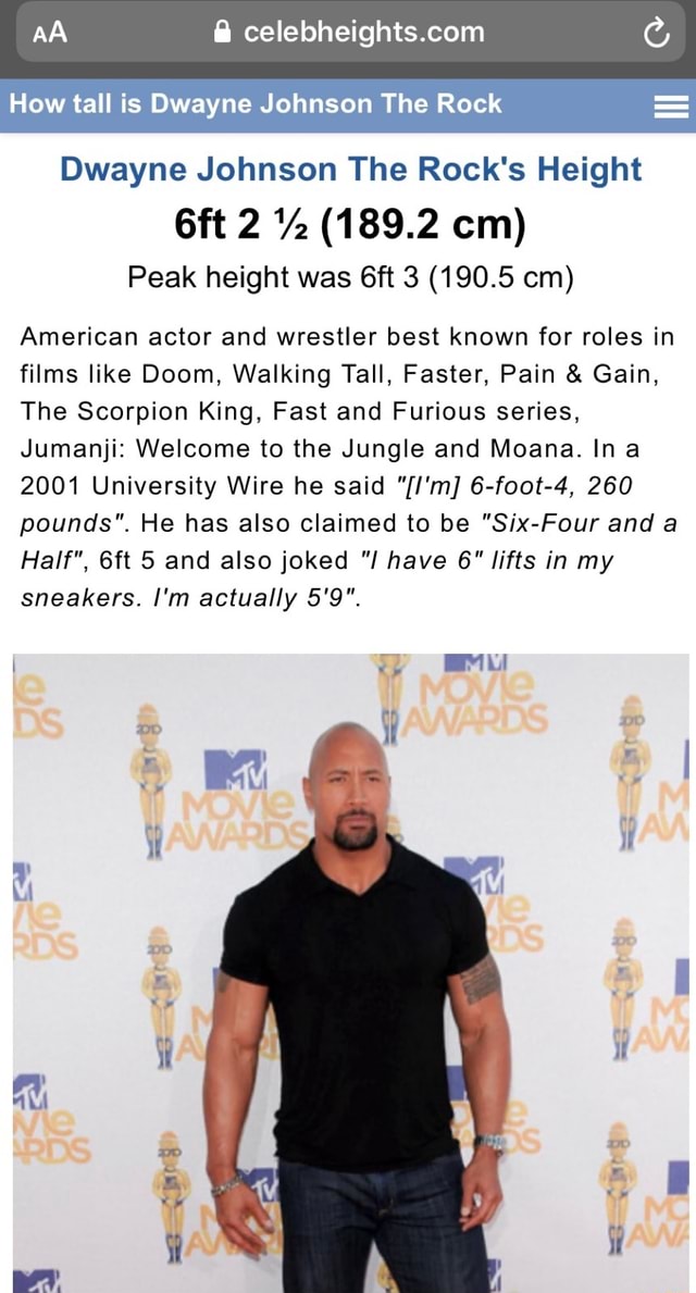 How tall is Dwayne Johnson The Rock Dwayne Johnson The Rock's Height ...