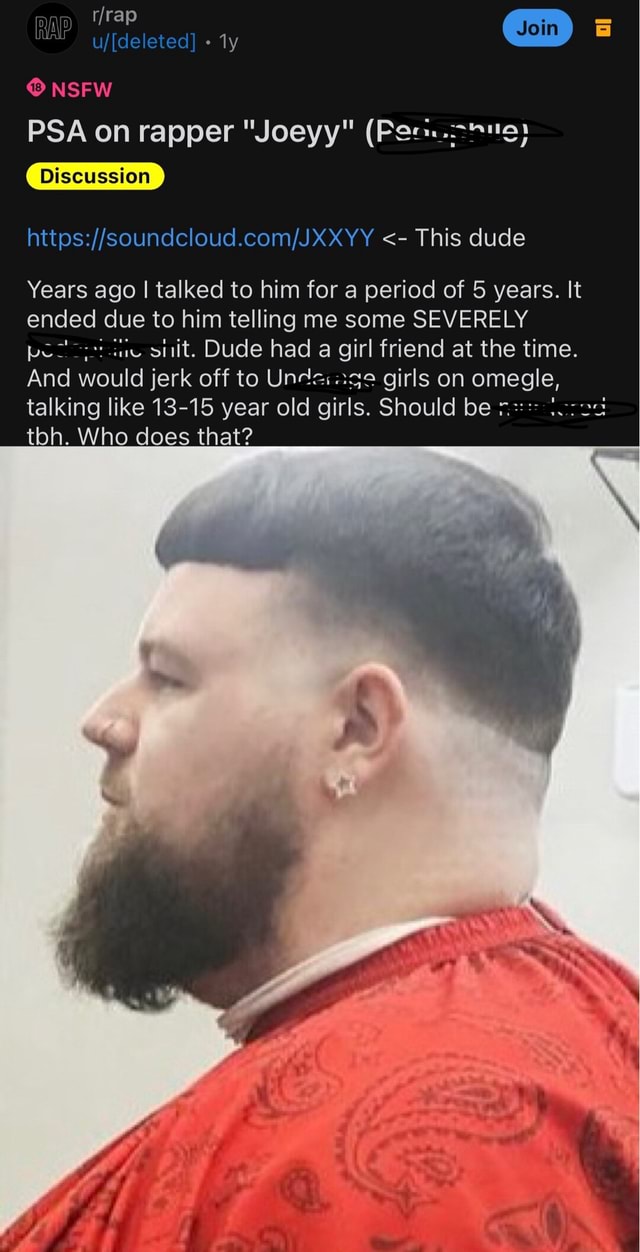 Rfrap NSFW PSA on rapper "Joeyy" (Pes Discussion Coin This dude Years ...