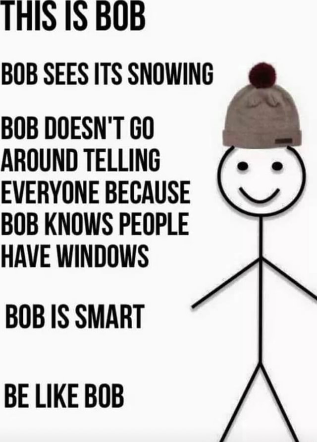 THIS BOB BOB SEES ITS SNOWING BOB DOESN'T GO AROUND TELLING EVERYONE ...