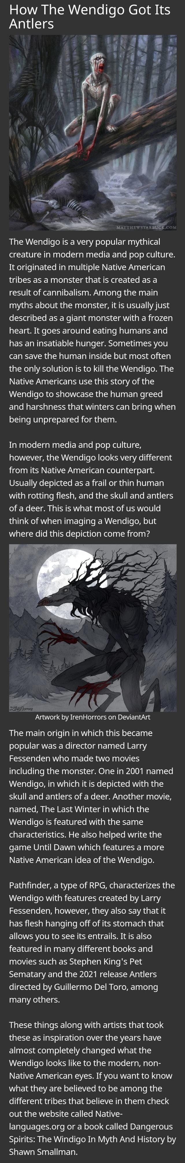 How The Wendigo Got Its Antlers BU The Wendigo is a very popular ...