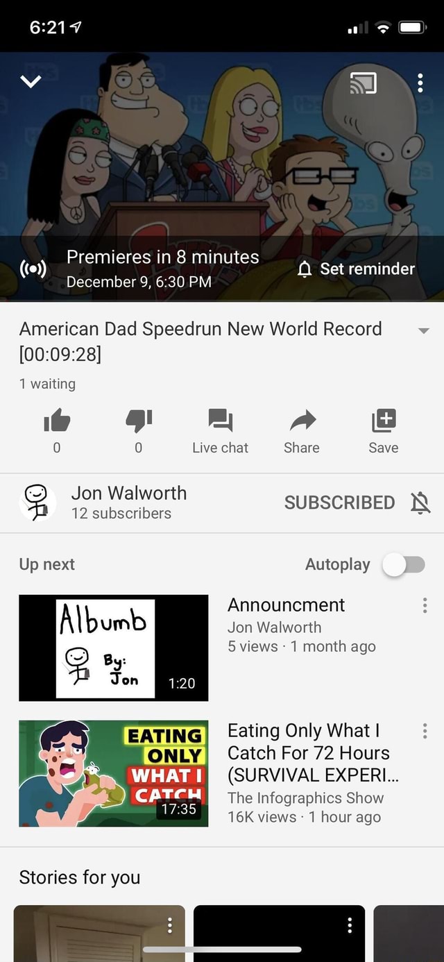 December 9, 6:30 PM American Dad Speedrun New World Record y 1 waiting ...