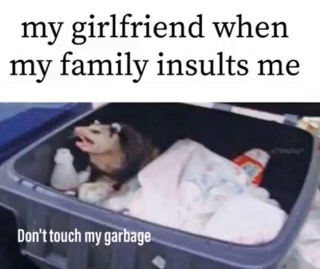 My girlfriend when my family insults me Don't touch my garbage - iFunny