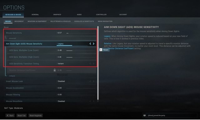 In-Game MW 2019 Mouse DPI / ADS DPI settings - OPTIONS KEYBOARD & MOUSE GENERAL MOUSE MOVEMENT ...