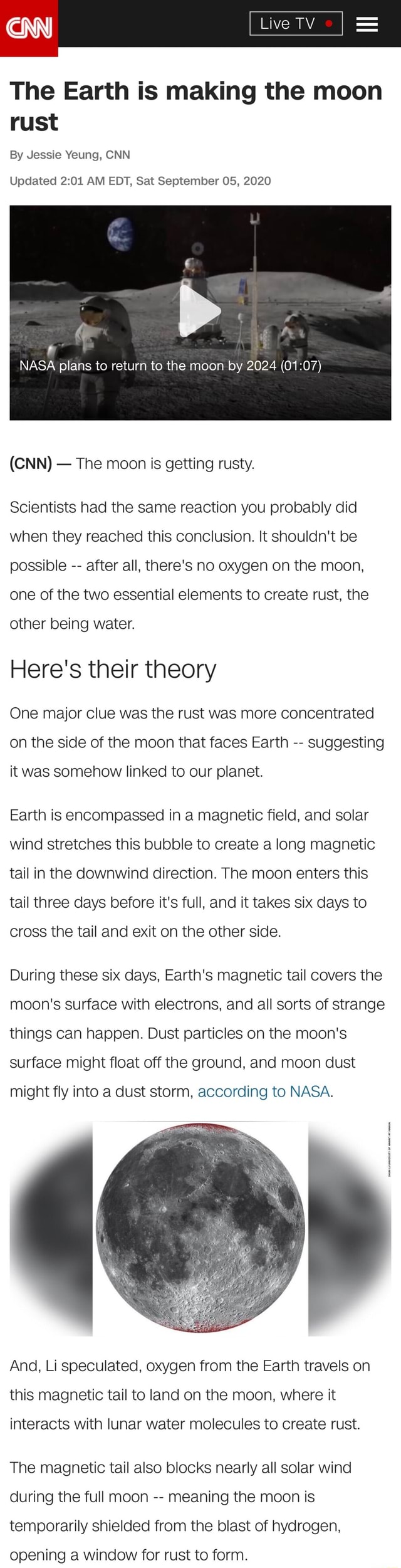 Live TV The Earth is making the moon rust By Jessie Yeung, CNN Updated ...