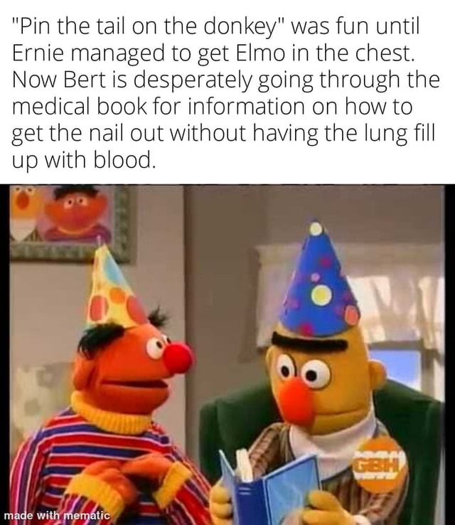 "Pin the tail on the donkey" was fun until Ernie managed to get Elmo in ...