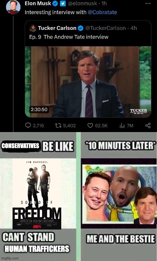 Elon Musk @ @elonmusk - Interesting interview with @Cobratate Tucker ...