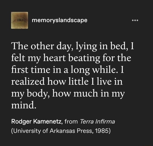 Memoryslandscape The other day, lying in bed, felt my heart beating for ...