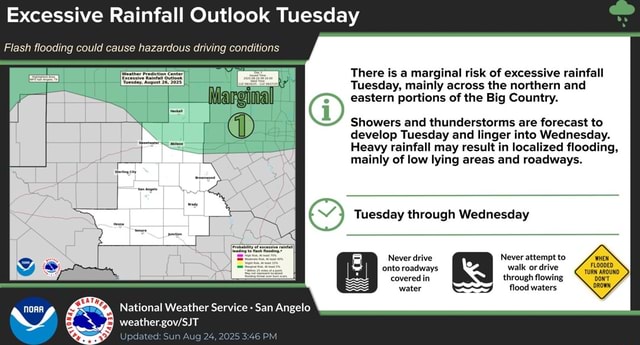 Excessive Rainfall Outlook Tuesday Flash flooding could cause hazardous ...