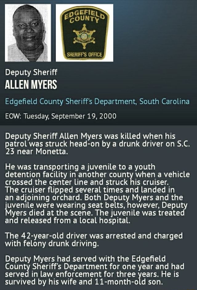 Yer SHERIFF'S OFFICE Deputy Sheriff ALLEN MYERS Edgefield County ...