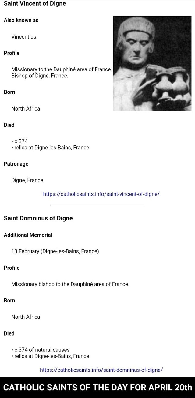 Saint Vincent of Digne Also known as Vincentius Profile Missionary to ...