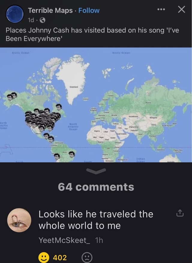 Terrible Maps - Follow XX id- Places Johnny Cash has visited based on ...