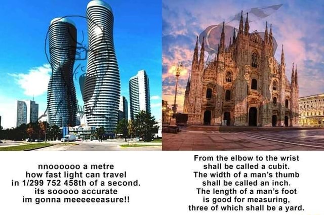 From the elbow to the wrist nnoooooo a metre shall be called a cubit ...