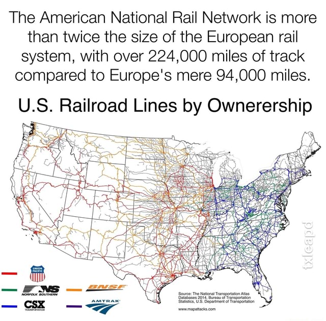 The American National Rail Network is more than twice the size of the ...