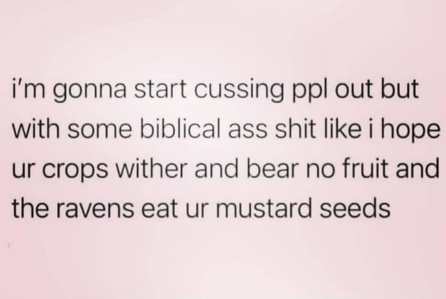 I'm gonna start cussing ppl out but with some biblical ass shit like i ...