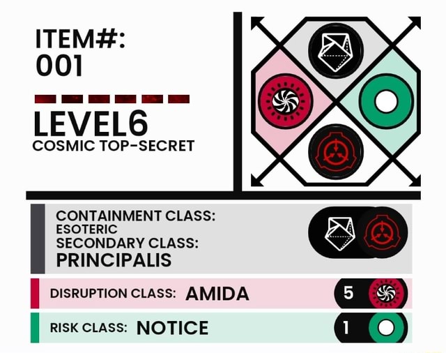 LEVEL6 COSMIC TOP-SECRET ITEM#: 001 CONTAINMENT CLASS: ESOTER SECONDARY ...
