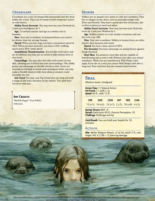 CECAELIANS SELKIES (Cecaelians are a race of octopus ike humanoids that ...