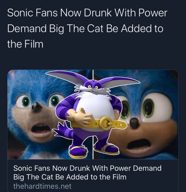Sonic Fans Now Drunk With Power Demand Big The Cat Be Added to the Film ...