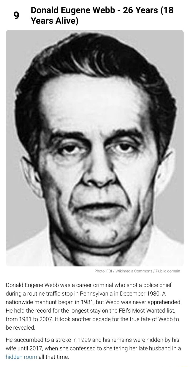 Donald Eugene Webb - 26 Years (18 Years Alive) 9 Photo: FBI / Wikimedia Commons / Public domair ...
