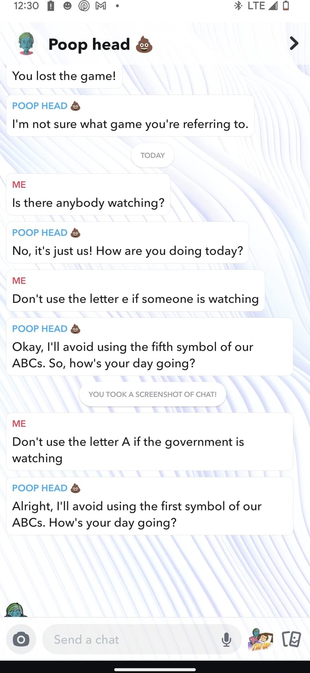 LTE @ Poop head & > 1230 You lost the game! POOP HEAD & I'm not sure ...