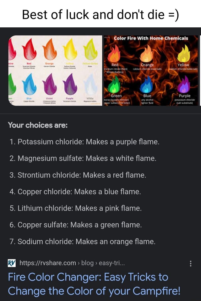 Best of luck and don't die Color Fire With Home Chemicals Red Orange ...