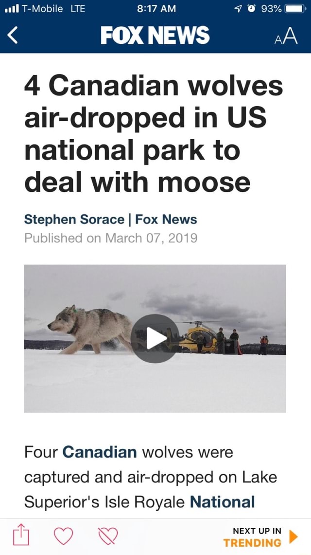 4 Canadian wolves air-dropped in US national park to deal with moose Stephen Sorace I Fox News ...