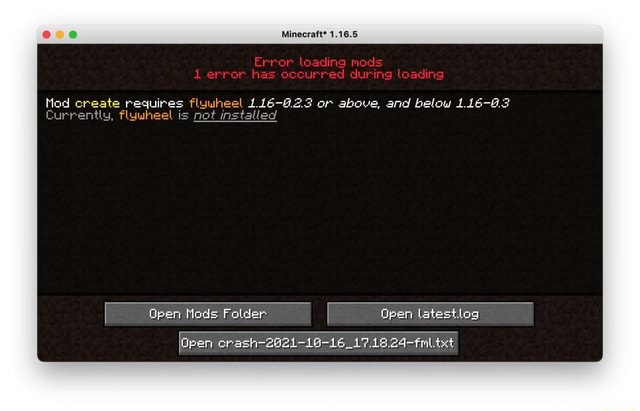 Minecraft* 1.16.5 Error loading mods Ler or has oceurred during loed ng ...