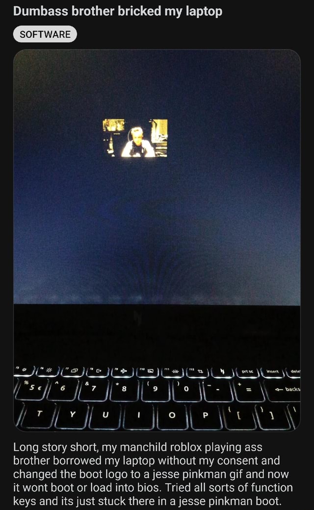 Dumbass brother bricked my laptop SOFTWARE Pare yr Tete \s Long story ...