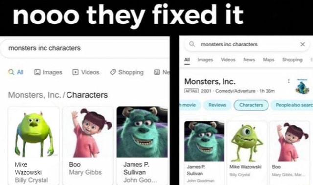 Nooo they fixed it monsters inc characters Monsters, Inc. Characters ...