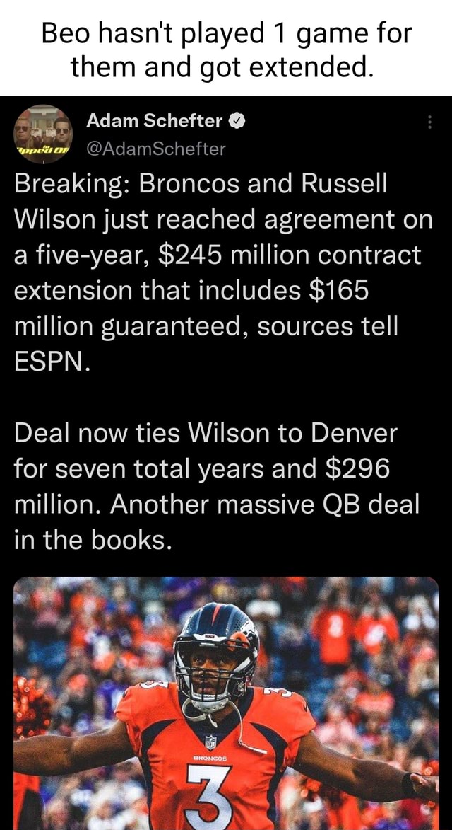 Beo hasn't played 1 game for them and got extended. Adam Schefter ...