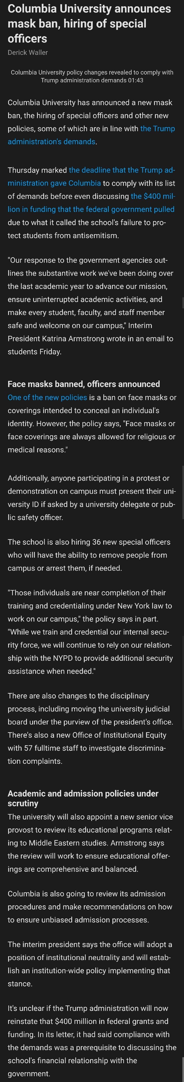 Columbia University announces mask ban, hiring of special officers ...