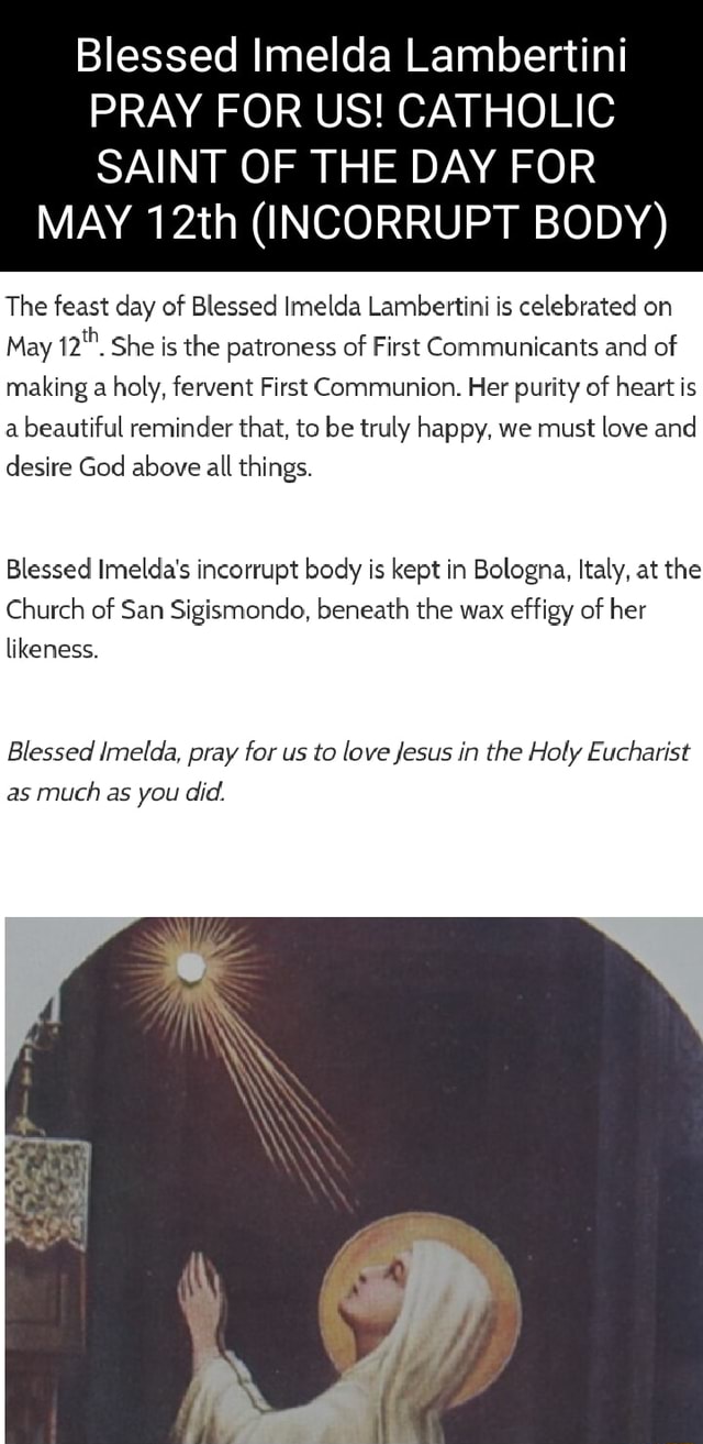 Blessed Imelda Lambertini PRAY FOR US! CATHOLIC SAINT OF THE DAY FOR ...
