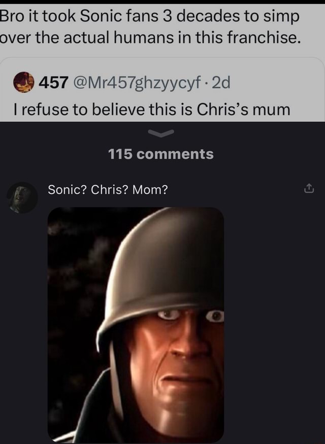 Bro it took Sonic fans 3 decades to simp over the actual humans in this ...