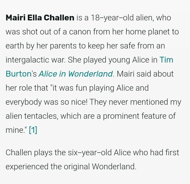 Mairi Ella Challen is a 18-year-old alien, who was shot out of a canon ...