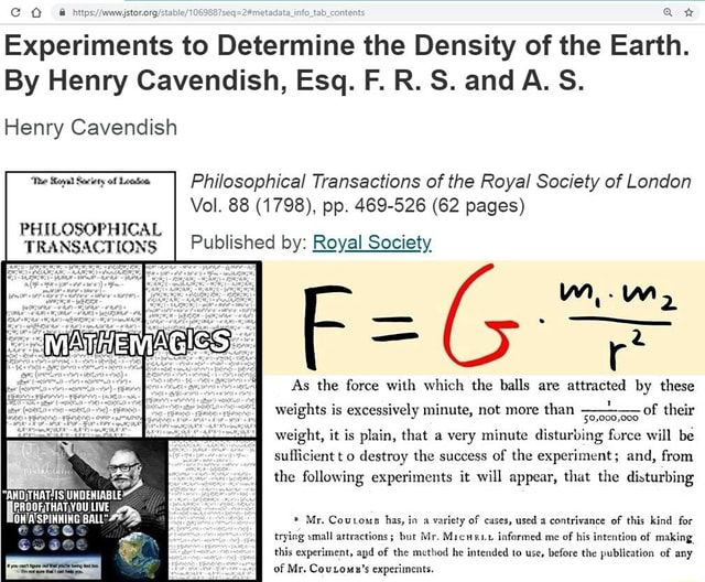 Experiments to Determine the Density of the Earth. By Henry Cavendish ...