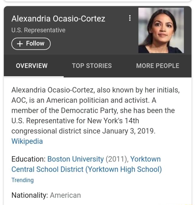 Alexandria Ocasio-Cortez Alexandria Ocasio-Cortez, also known by her ...