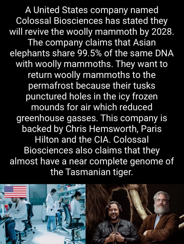 A United States company named Colossal Biosciences has stated they will ...