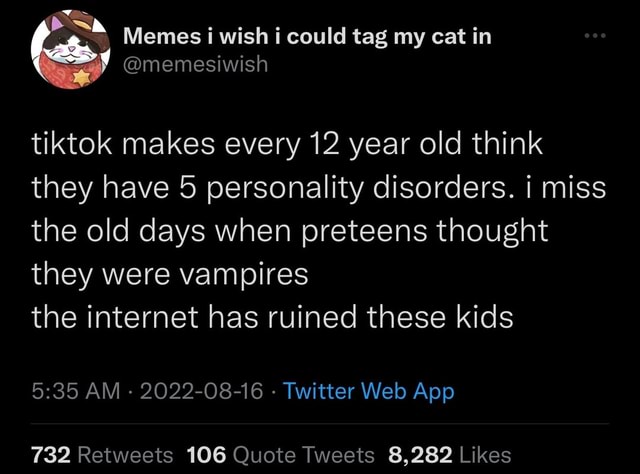 Memes i wish i could tag my cat in tiktok makes every 12 year old think ...