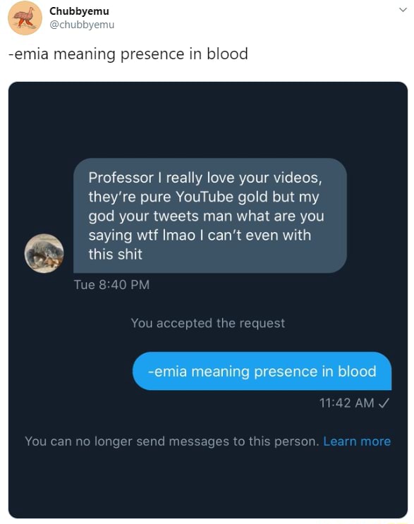 -emia meaning presence in blood Professor I really love your videos ...