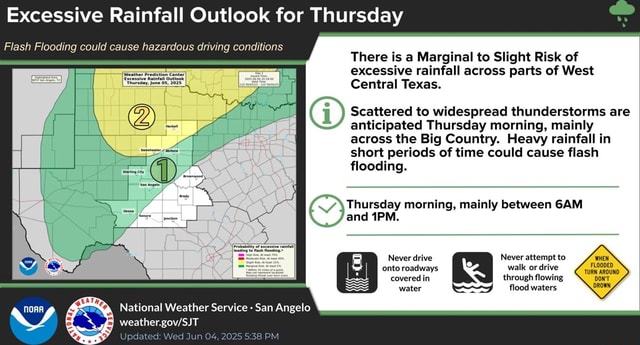 Excessive Rainfall Outlook for Thursday Flash Flooding could cause ...