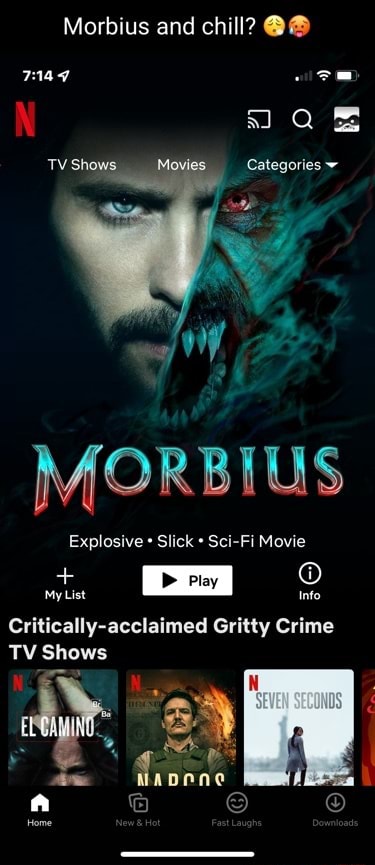 Morbius and chill? TV Shows Categories MORBIUS Explosive Slick * Sci-Fi Movie Critically ...