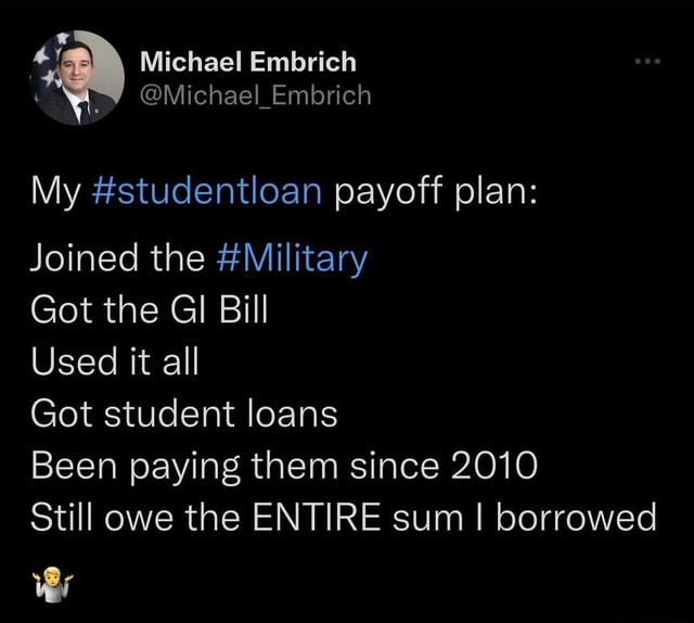Michael Embrich ' @Michael_Embrich My #studentloan payoff plan: Joined ...