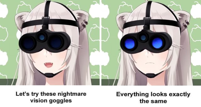 Let's try these nightmare Everything looks exactly vision goggles the ...