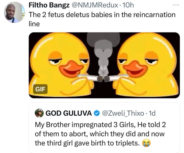 The 2 fetus deletus babies in the reincarnation Filtho Bangz @NMJMRedux ...