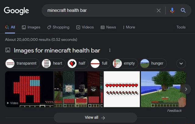 Google minecraft health bar QAl @images @ Shoppin) Videos News More ...