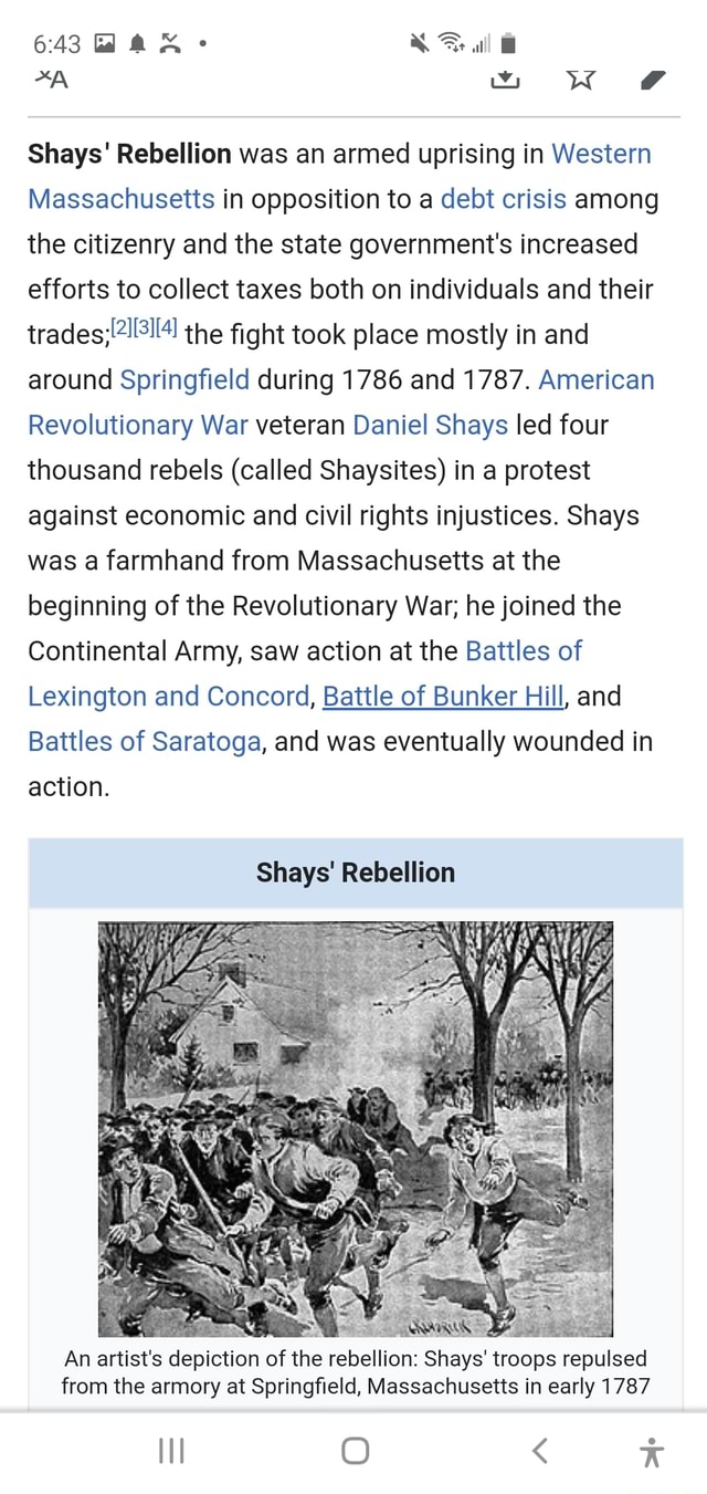 Shays' Rebellion was an armed uprising in Western Massachusetts in ...