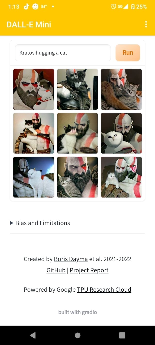 DALL-E Mini Kratos hugging a cat Run Bias and Limitations Created by ...