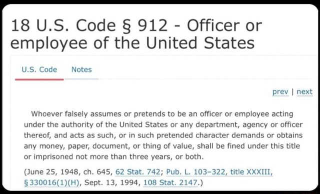 Is it happening?! Is it really happening?!! - 18 U.S. Code 912 ...