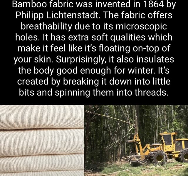 Bamboo fabric was invented in 1864 by Philipp Lichtenstadt. The fabric ...