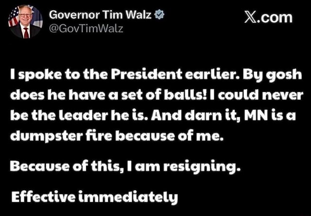 X.com Governor Tim Walz eGovTimWalz I spoke to the President earlier ...