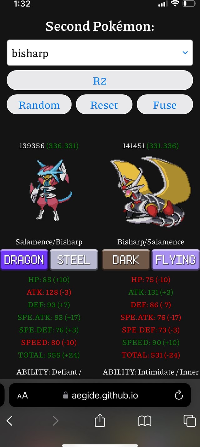 Al Second Pokemon: bisharp Random Fuse 139356 141451 DRAGON =TEEL DARK ...